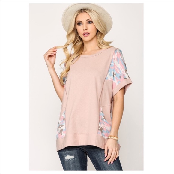 Tops | Nwt Camo Mixed Print Tunic With Pockets | Poshmark